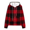 Admvng Women's Plaid Jacket Zip Up Hoodie Long Sleeve Contrast White ...