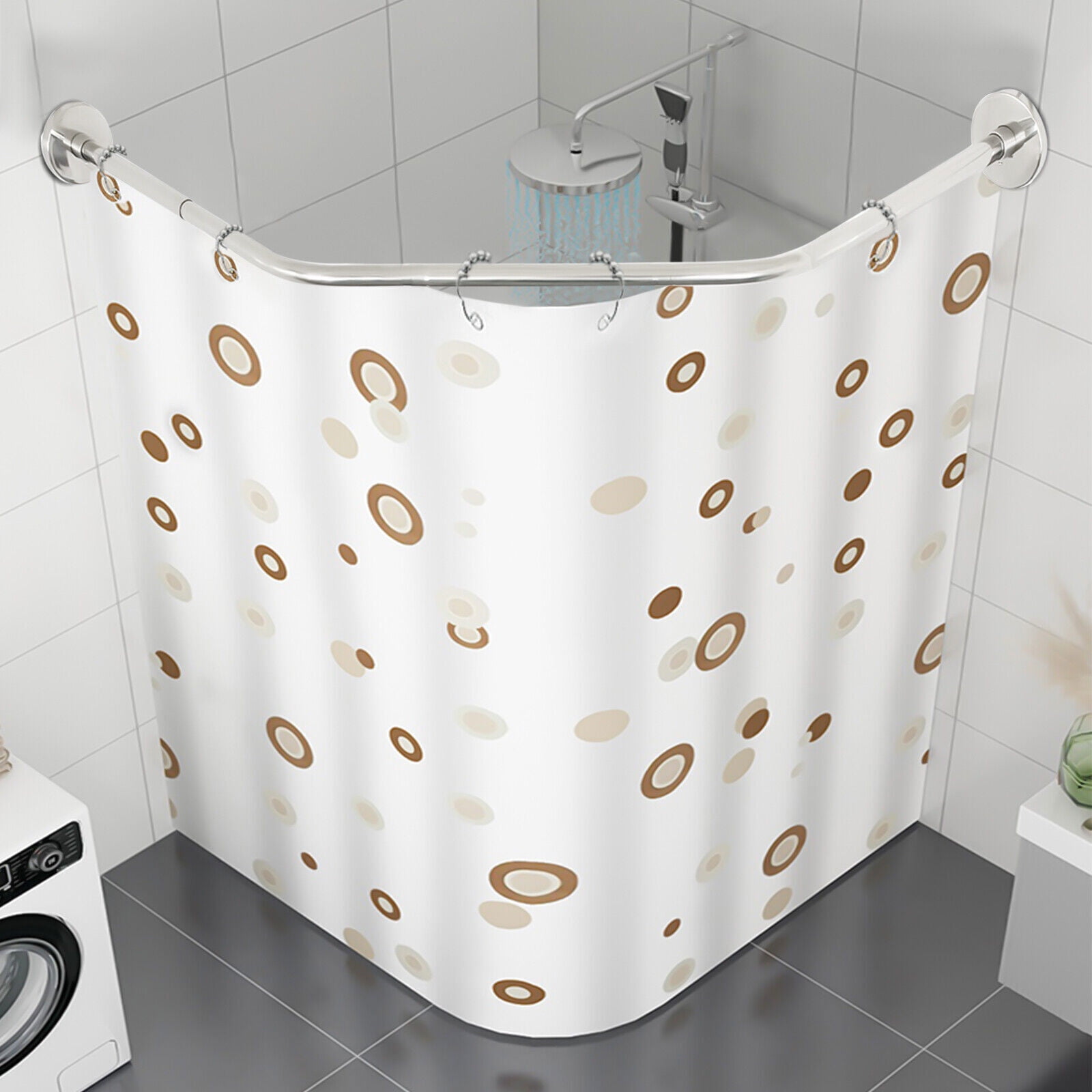 Stretchable Stainless L Shaped Bathroom Bathtub Corner Shower Curtain ...