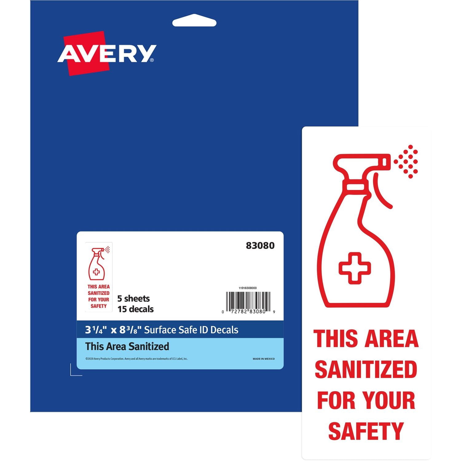 Avery Surface Safe THIS AREA SANITIZED Decals 15 / Pack, This Area ...