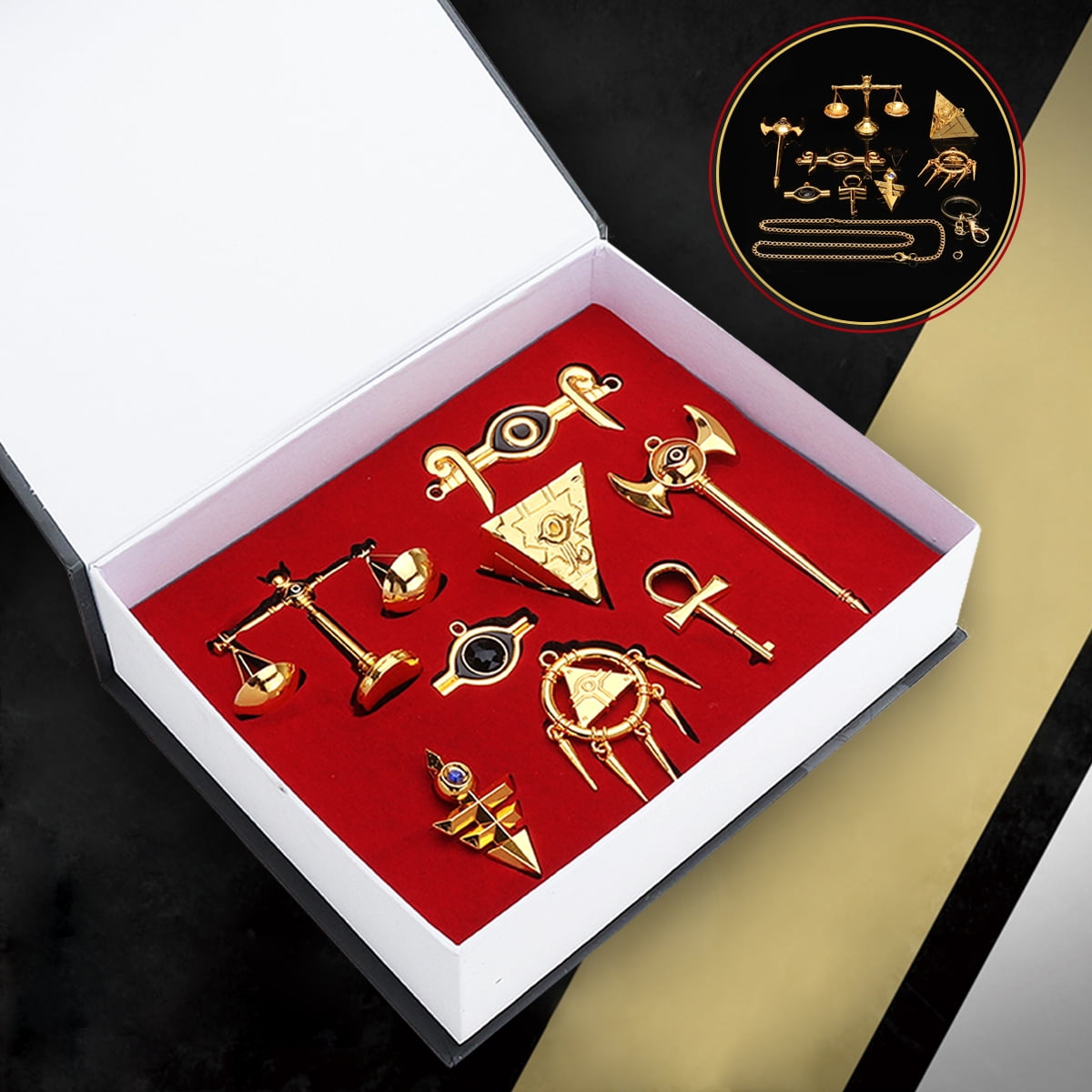 8PCS 3D Yu Gi Oh Seven Artifact Millenium Puzzle Items Keychain Pendant ...