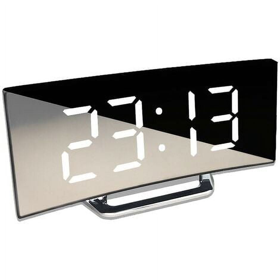 Reloj de espejo LED curvo moderno con alarma silenciosa y pantalla ...