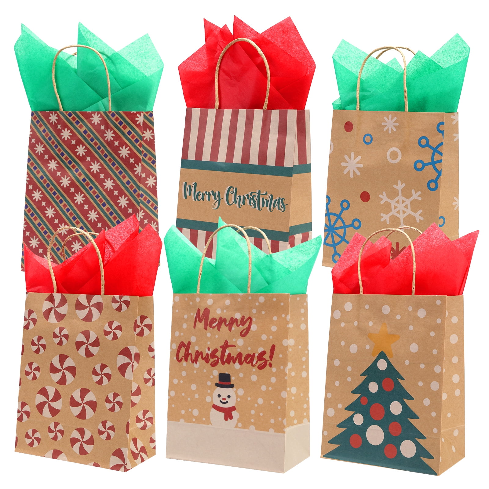 24Pcs Christmas Gift Bags Bulk with 24Pcs Tissue Paper,6Styling Designs ...