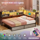 Mabor Corner Bed Frame Full Size Metal Platform Bed with 2 Drawers LED ...