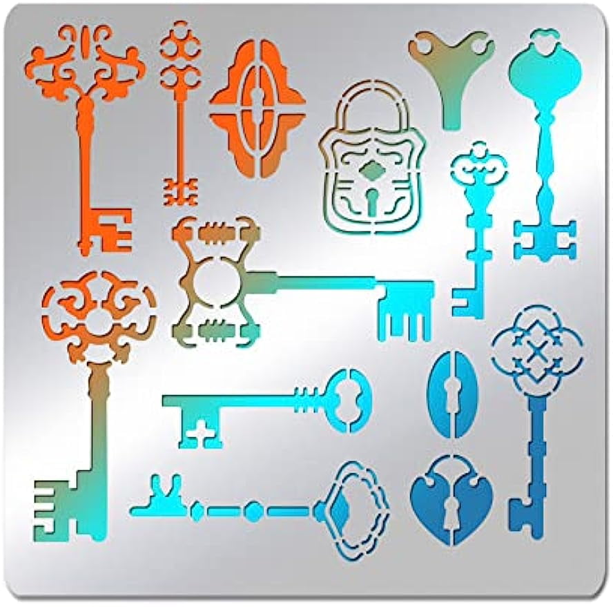 Vintage Key Stainless Steel Stencils 6x6 inch Reusable Painting ...