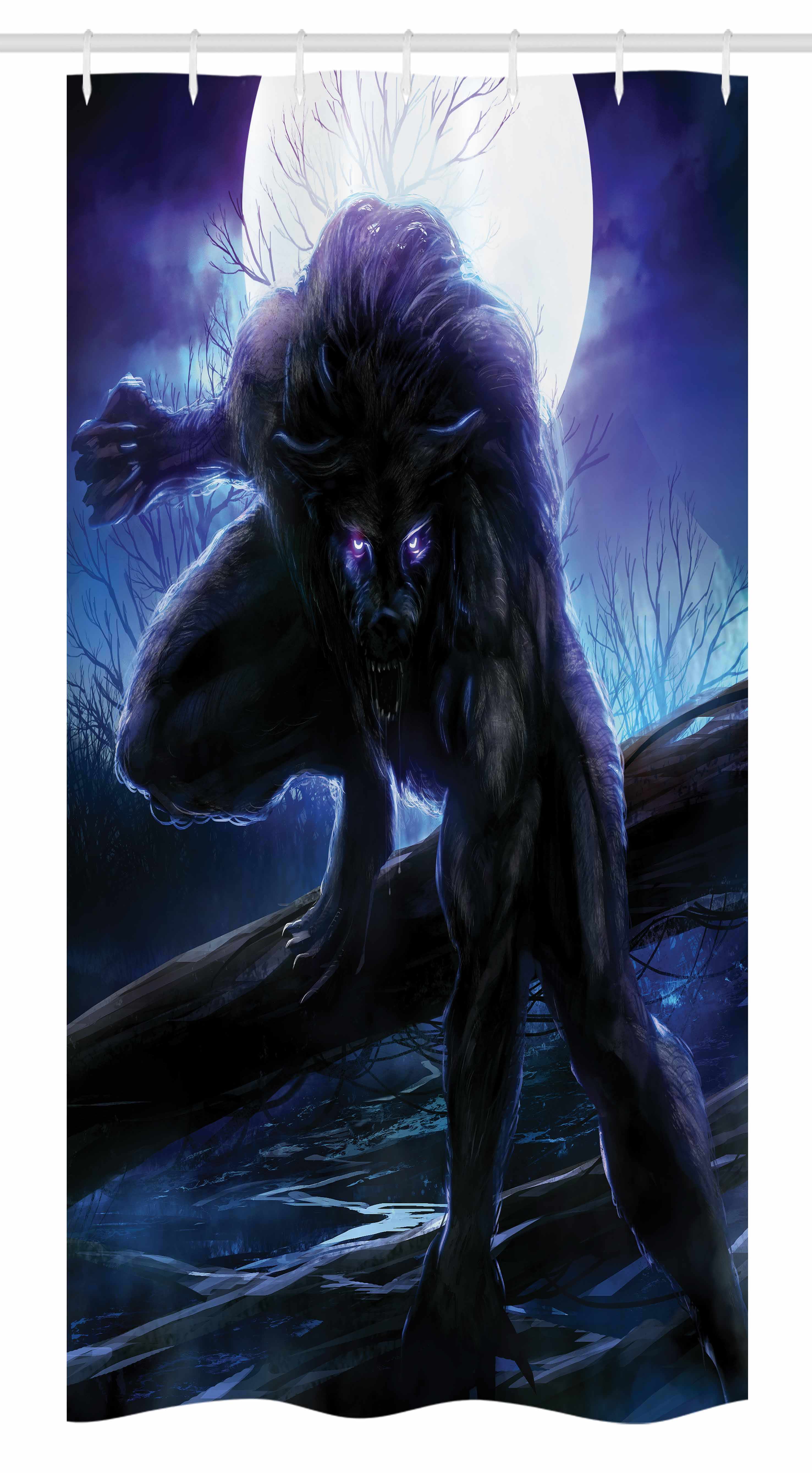 Fantasy World Stall Shower Curtain, Surreal Werewolf with Electric Eyes ...