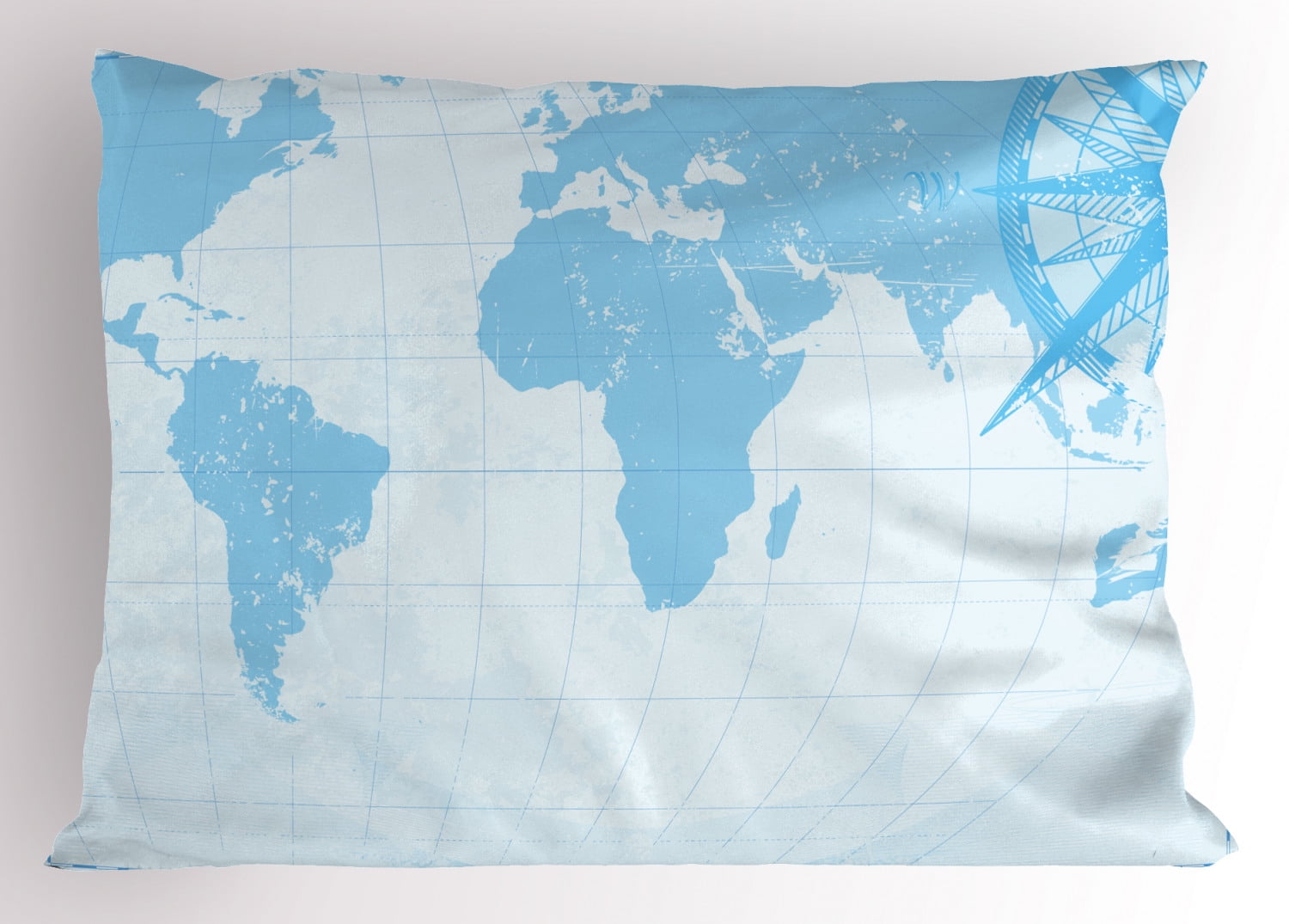 Map Pillow Sham Blue Grunge Background with Vintage World Map and Retro ...