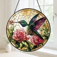 Carnation Stained Glass Suncatcher, Round Window Art with Hummingbird ...