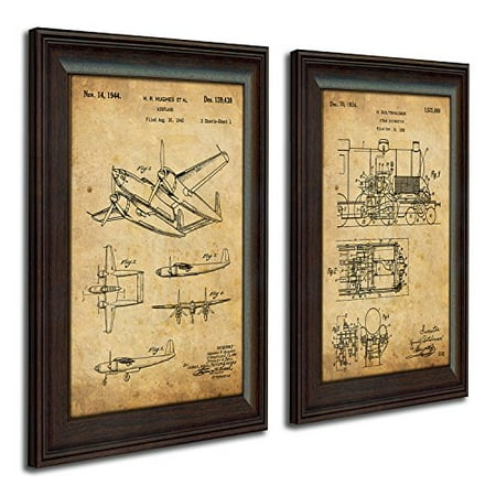 2 pc Framed Modern Patent Set - Steam Engine, Plane 14"x17" each ...