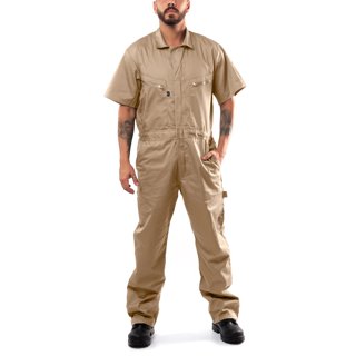 Toptie Men's Long Sleeve Coverall, Khaki Coverall Snap and Zip-Front ...