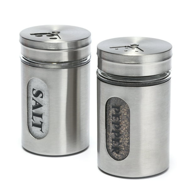Salt and Pepper Shakers Stainless Steel and Glass Set with Adjustable ...