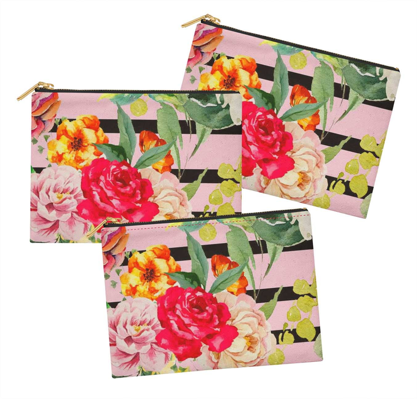 Soimoi Pink Poly Georgette Fabric Stripe & Grandiflora Roses Floral ...