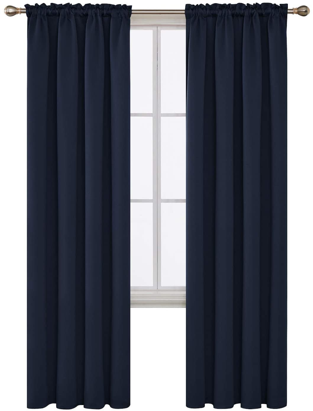Deconovo Navy Blue Blackout Curtains Rod Pocket Curtain Panels Room ...