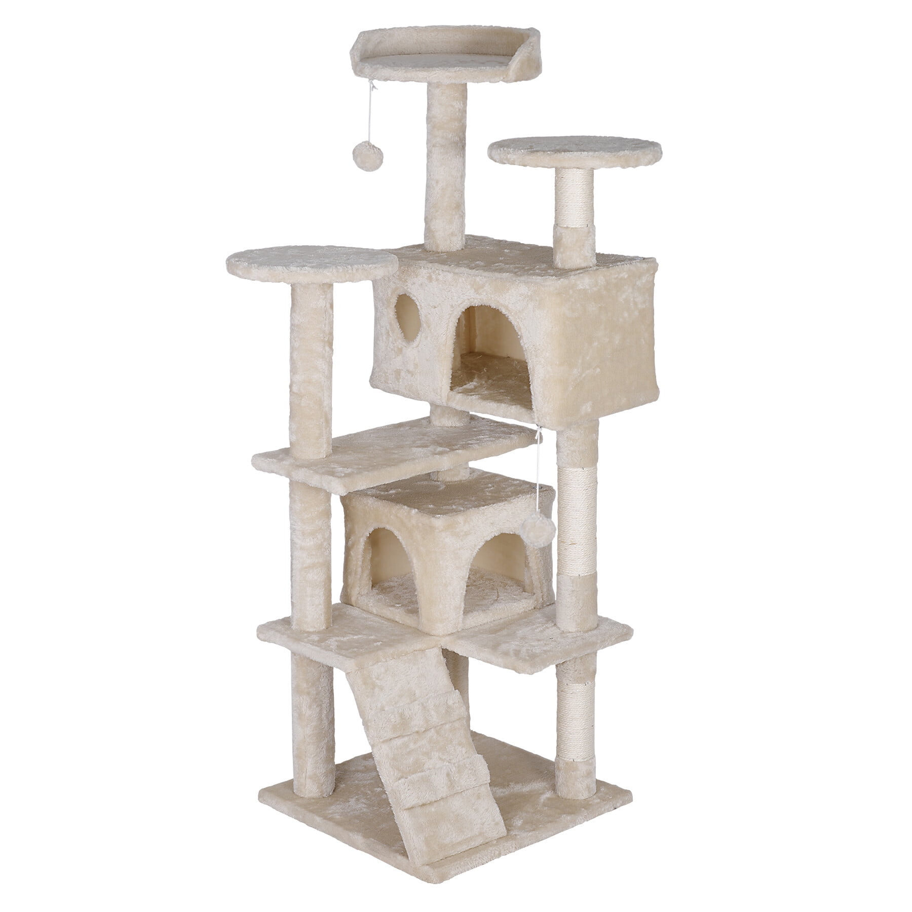 ZENSTYLE 55-in Cat Tree & Condo Scratching Post Tower Beige - Walmart.com