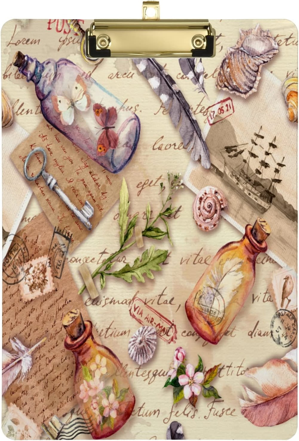 FMSHPON Vintage Feather Seashell Clipboard Hardboard Wood Nursing Clip ...