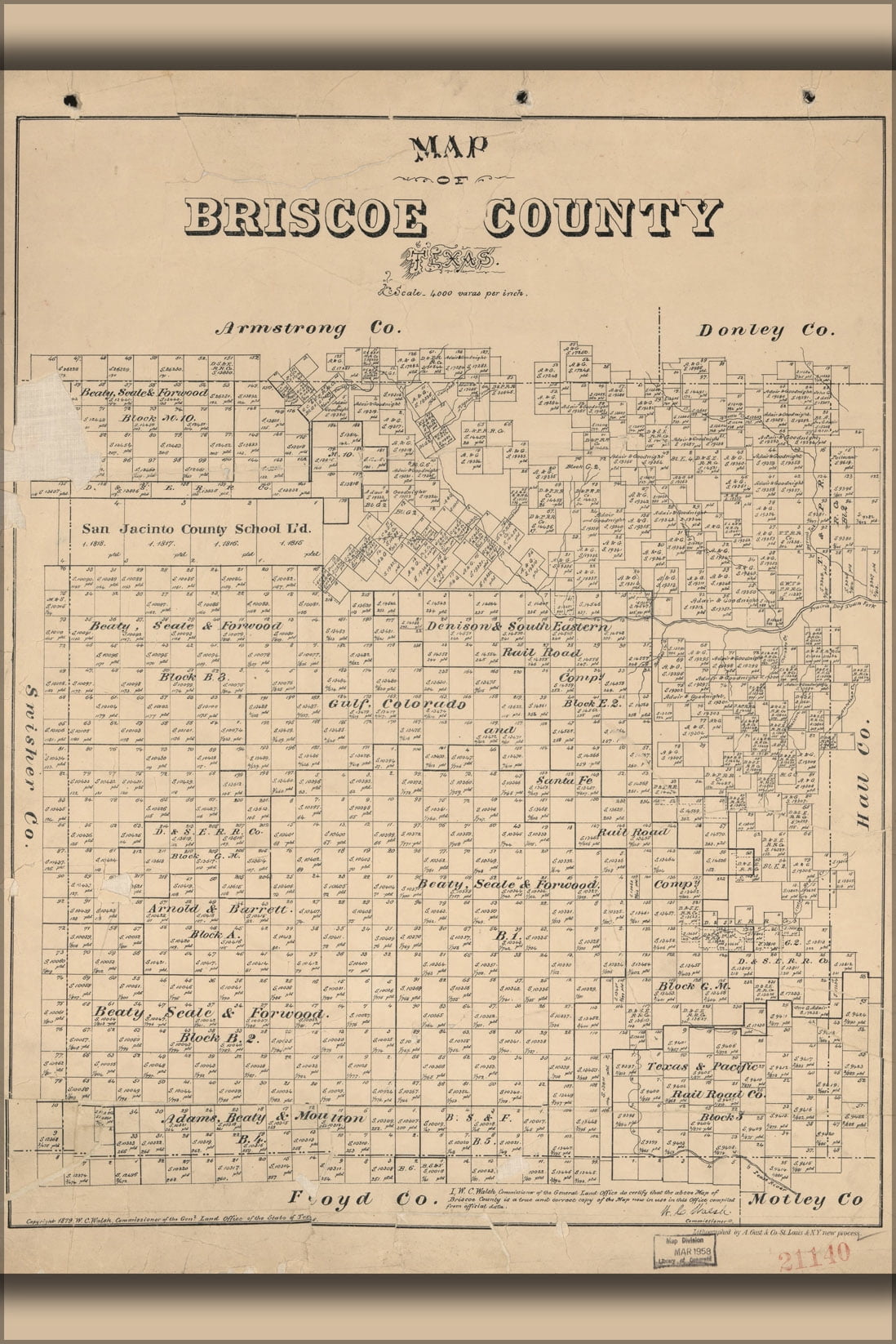 24"x36" Gallery Poster, Map of Briscoe County, Texas 1897 - Walmart.com