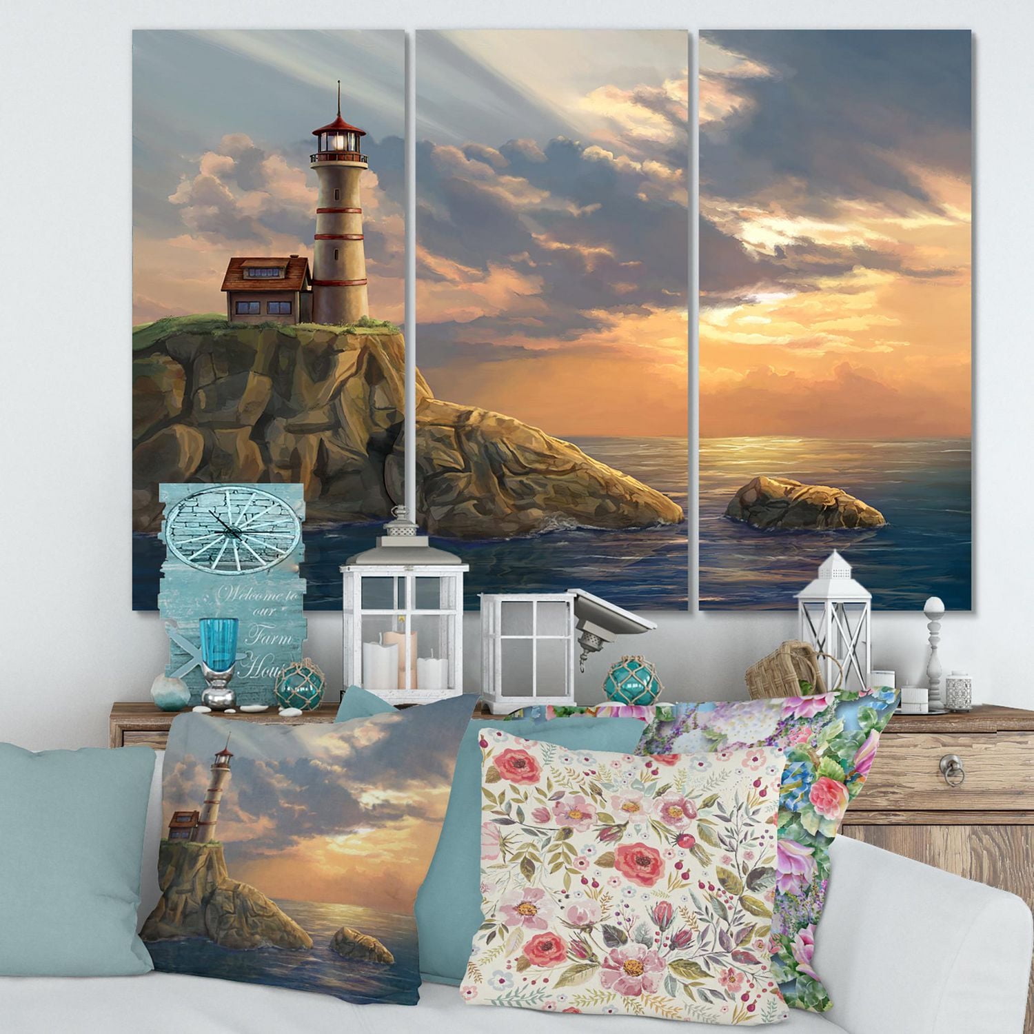 Click here for Designart Lighthouse On A Rocky Coastal Cliff At S... prices