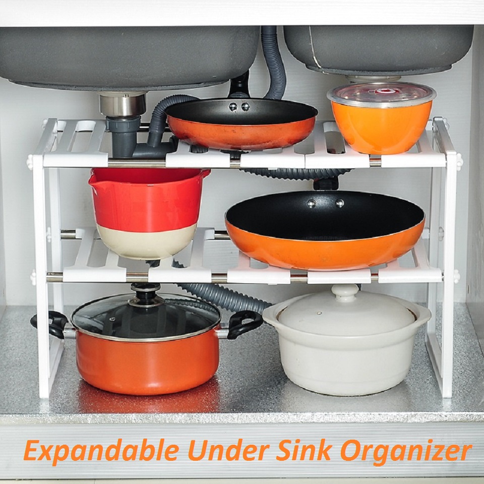 Under Sink Organizer, 2 Tiers Adjustable Storage Rack, Expandable ...