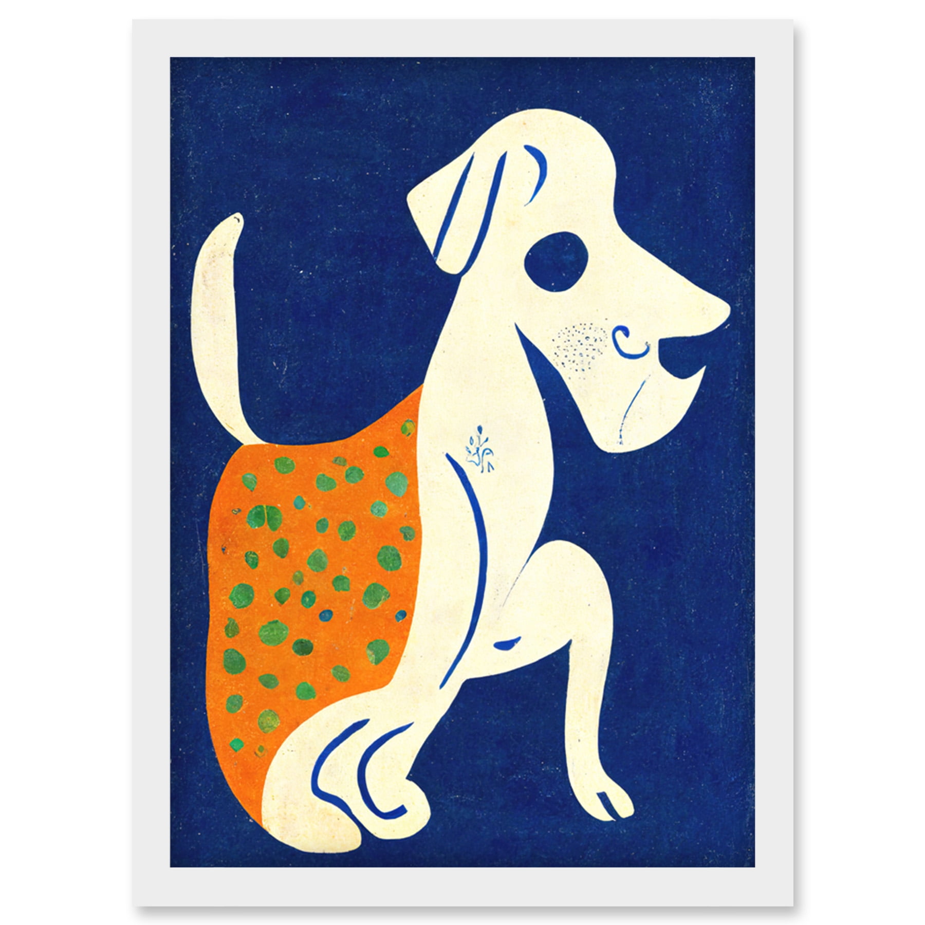 Henri Matisse Inspired White Dog With Polka Dot Orange Coat Artwork ...