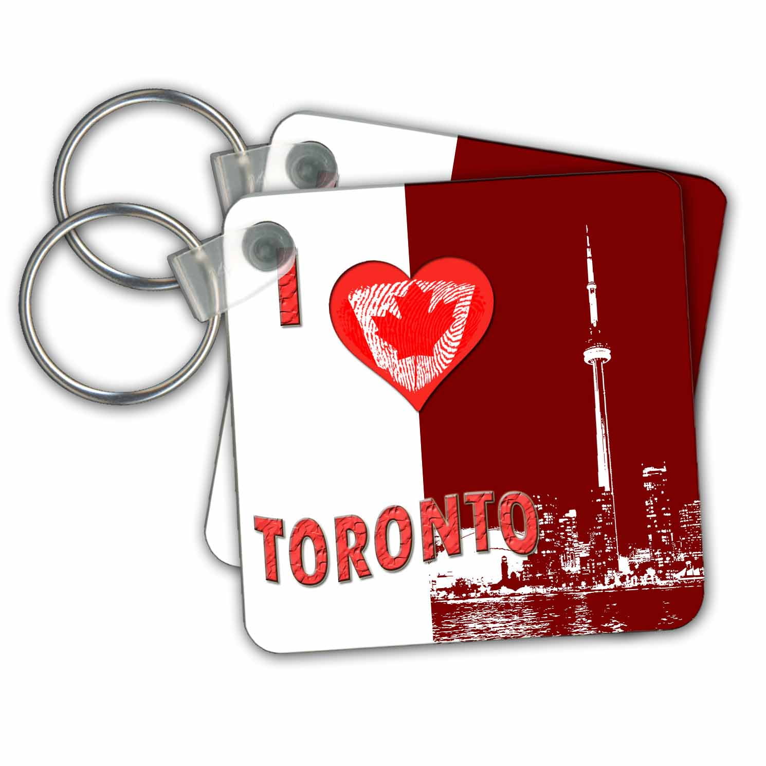 3dRose, I love Toronto. CN tower. Canadian flag. , set of 2 Key Chains ...