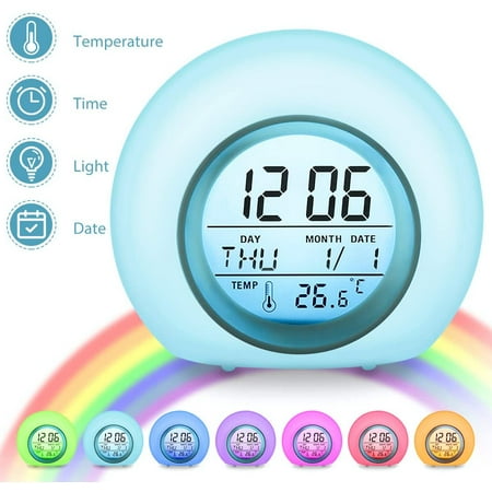 LED children's alarm clock, wake-up alarm clock 7 color change changing ...