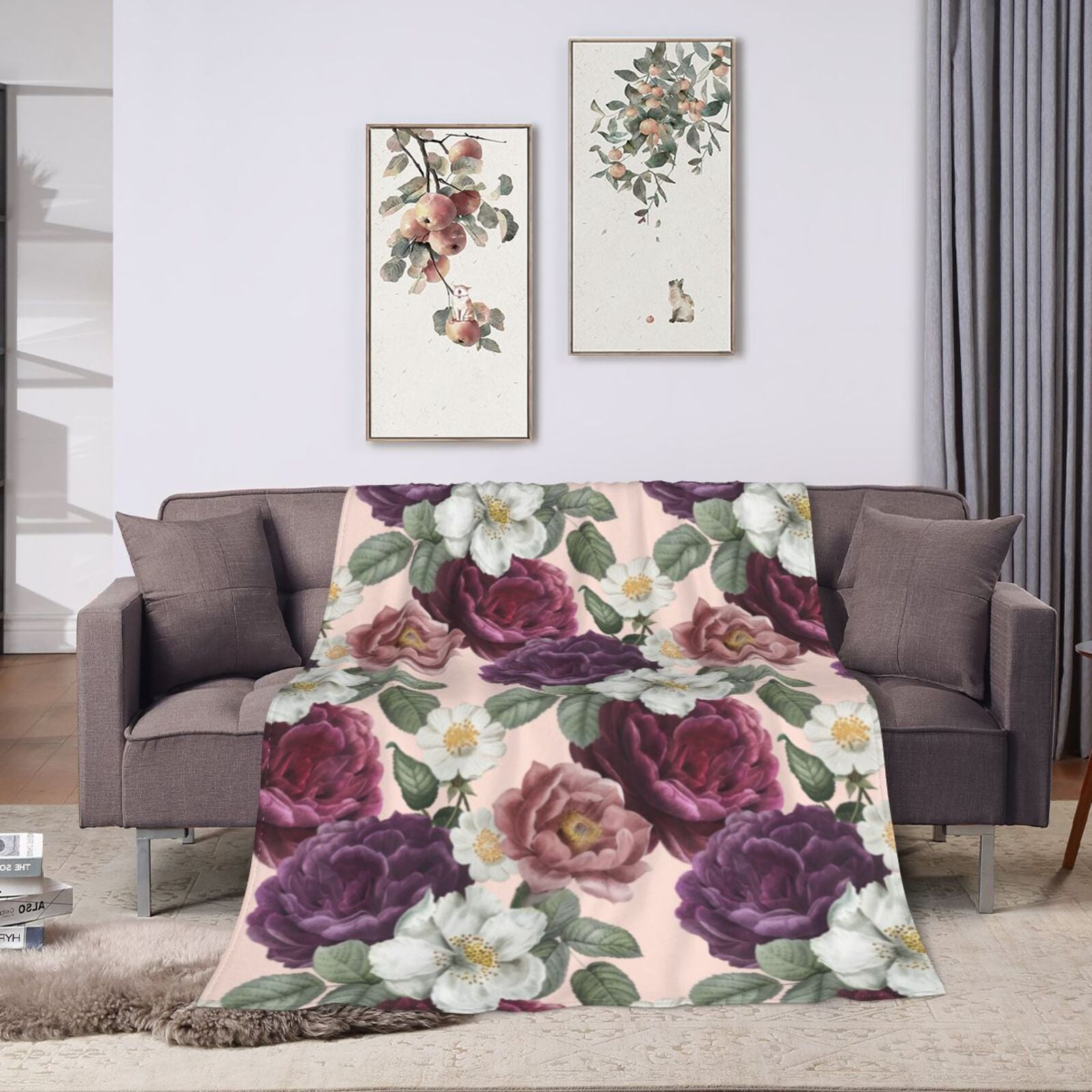 ZNDUO Vintage Rose Pattern Throw Blanket, Lightweight Cozy Soft Throw ...