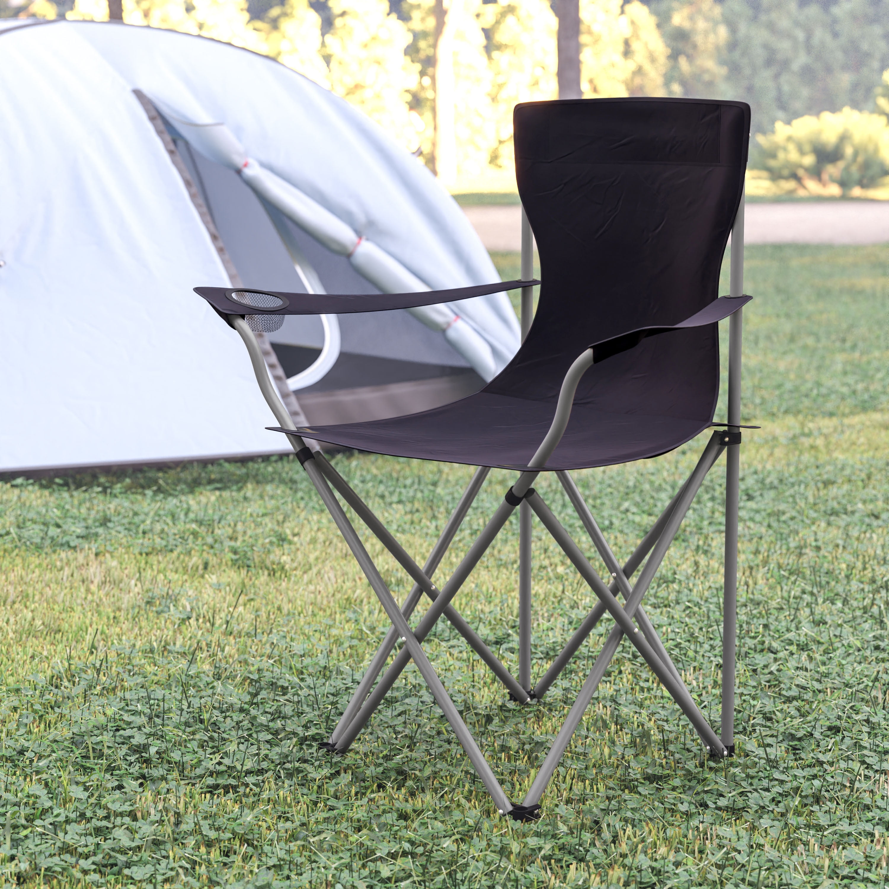 BizChair Quad Folding Camping and Sports Chair with Armrest Cupholder ...