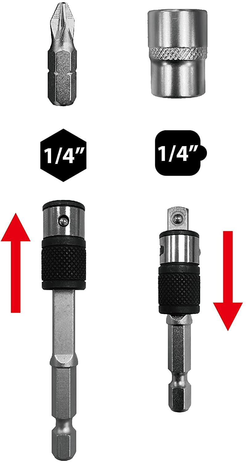 Black Jack 2-in-1 CR-V Steel Socket and Bit Adapter, 1/4" Drive Bit ...