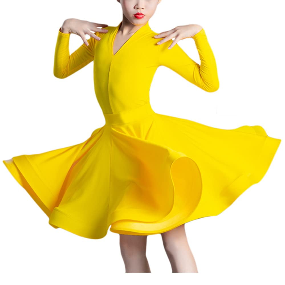 YM YOUMU Kids Girls Long Sleeve Latin Dance Dress Ballrom Tango ...
