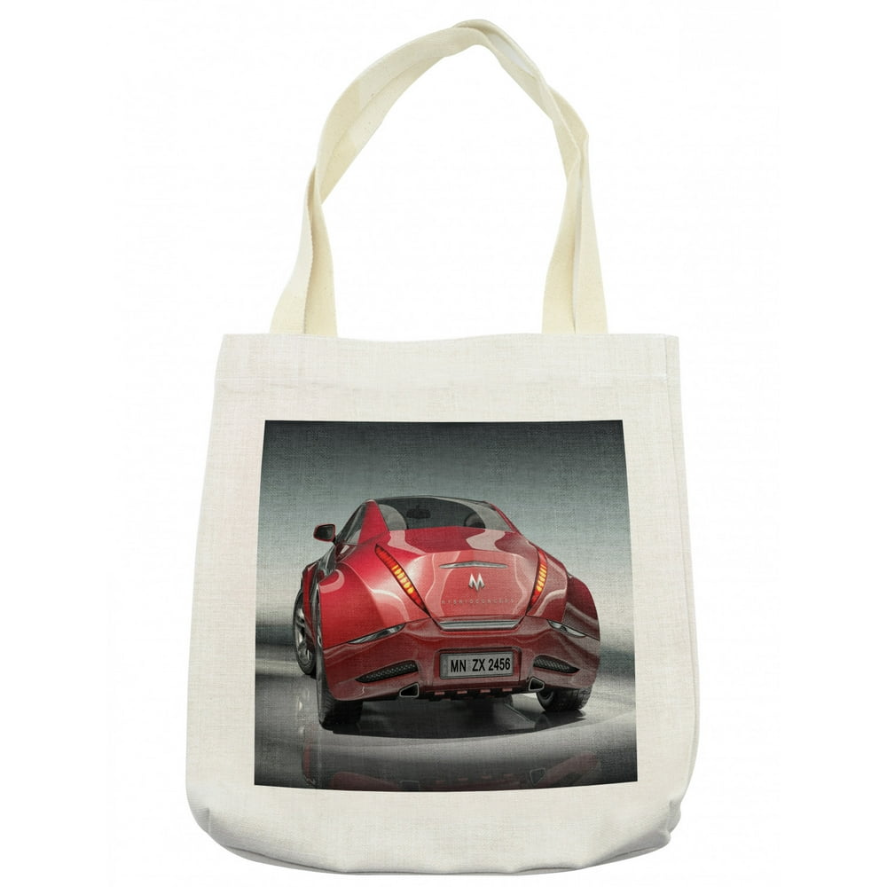 Cars Tote Bag, Red Sports Car Concept Design Realistic Powerful Engine ...