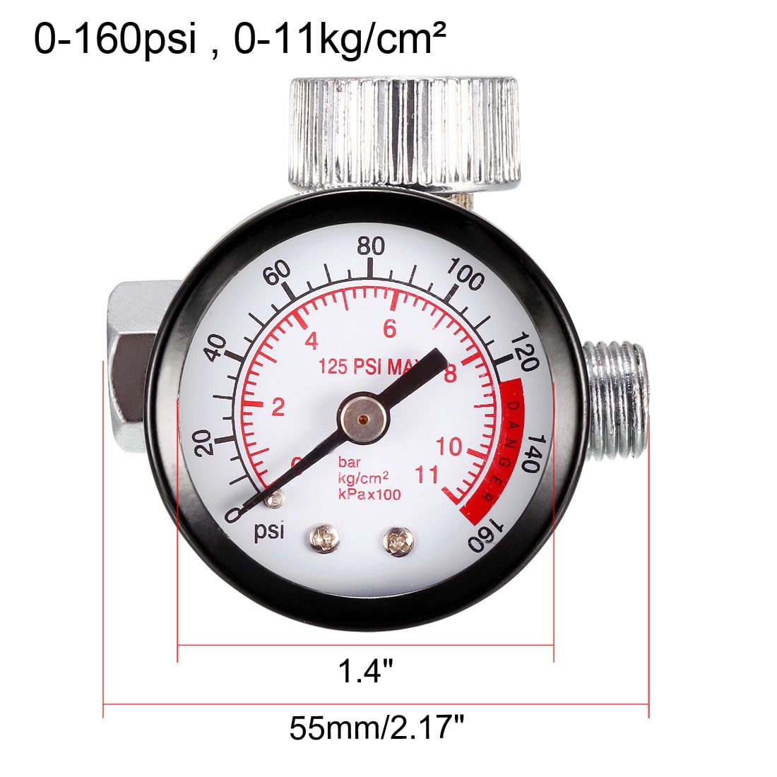 Pressure Gauge , 0-160 PSI/0-11kg/cm2 Dual Scale , 1.4" Dial Display ...