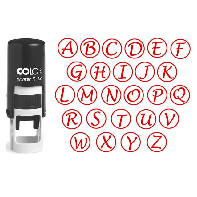 Custom A-Z Alphabet Stamp in Red Ink Monogram Round Rubber Stamp Self ...