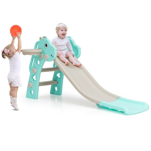 Gymax 3 in 1 Kids Slide Baby Play Climber Slide Set w/Basketball Hoop ...