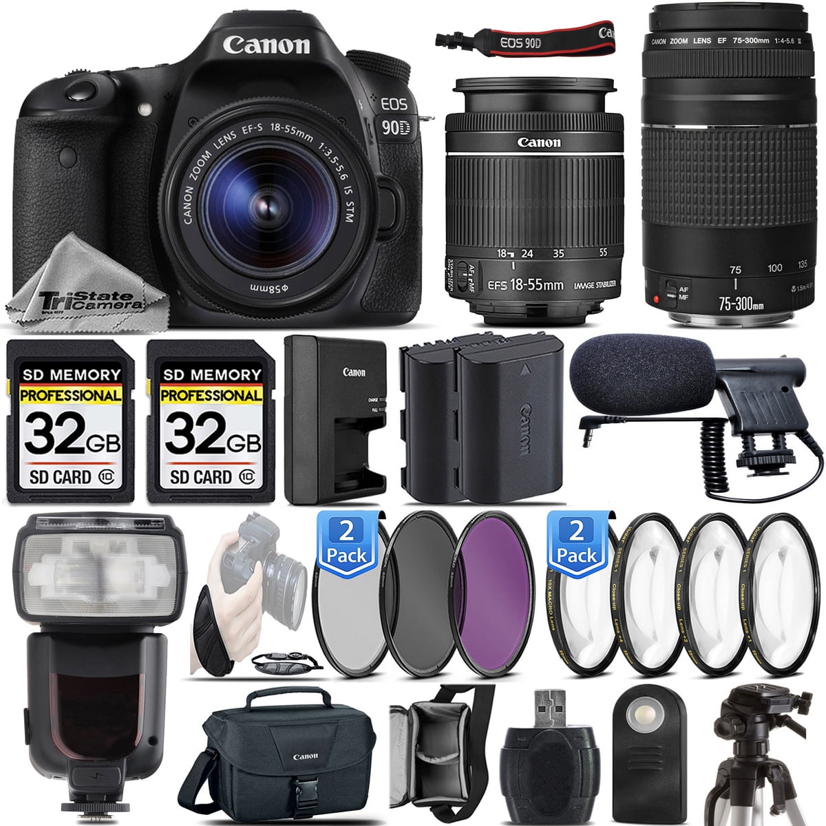 Canon EOS 90D DSLR WiFi NFC 1080p DIGIC 6 Camera + 18-55mm IS STM + 75 ...