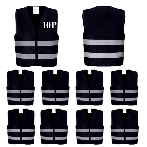 Black Safety Vests 10 Bulk Pack - Reflective High Visibility ...