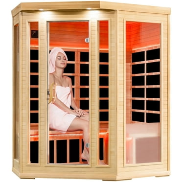 Maxxus 3-Person Corner Low EMF (Under 8MG) FAR Infrared Sauna (Canadian Hemlock) - Walmart.com
