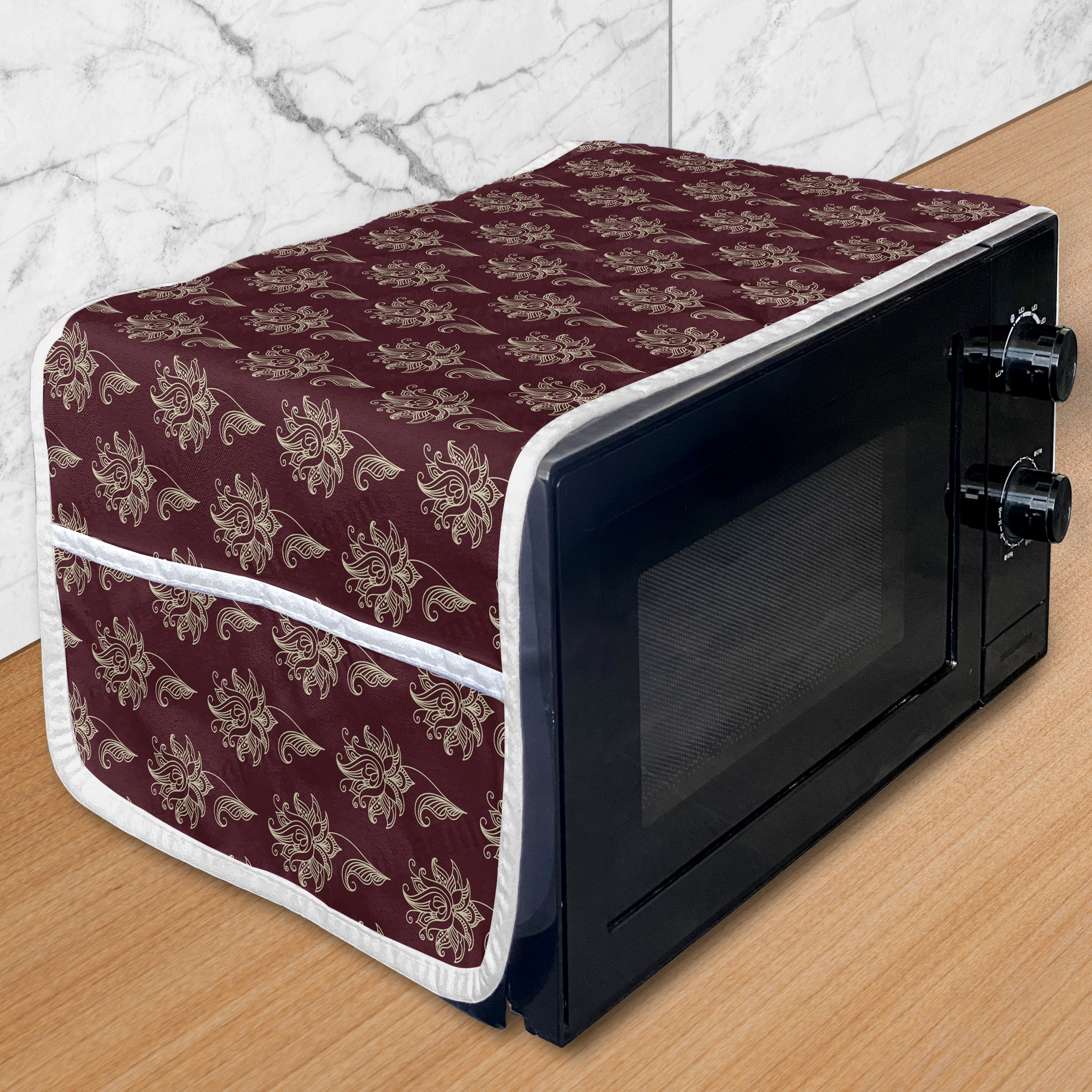 Maroon Microwave Oven Cover, Rhythmic Paisley Design Antique Damask ...