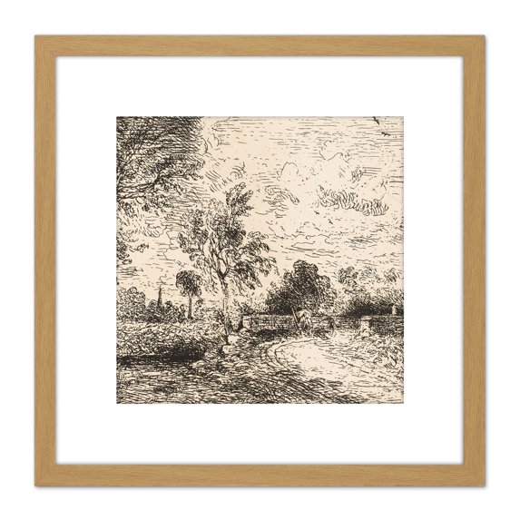 David Lucas Milford Bridge 1826 Painting 8X8 Inch Square Wooden Framed ...