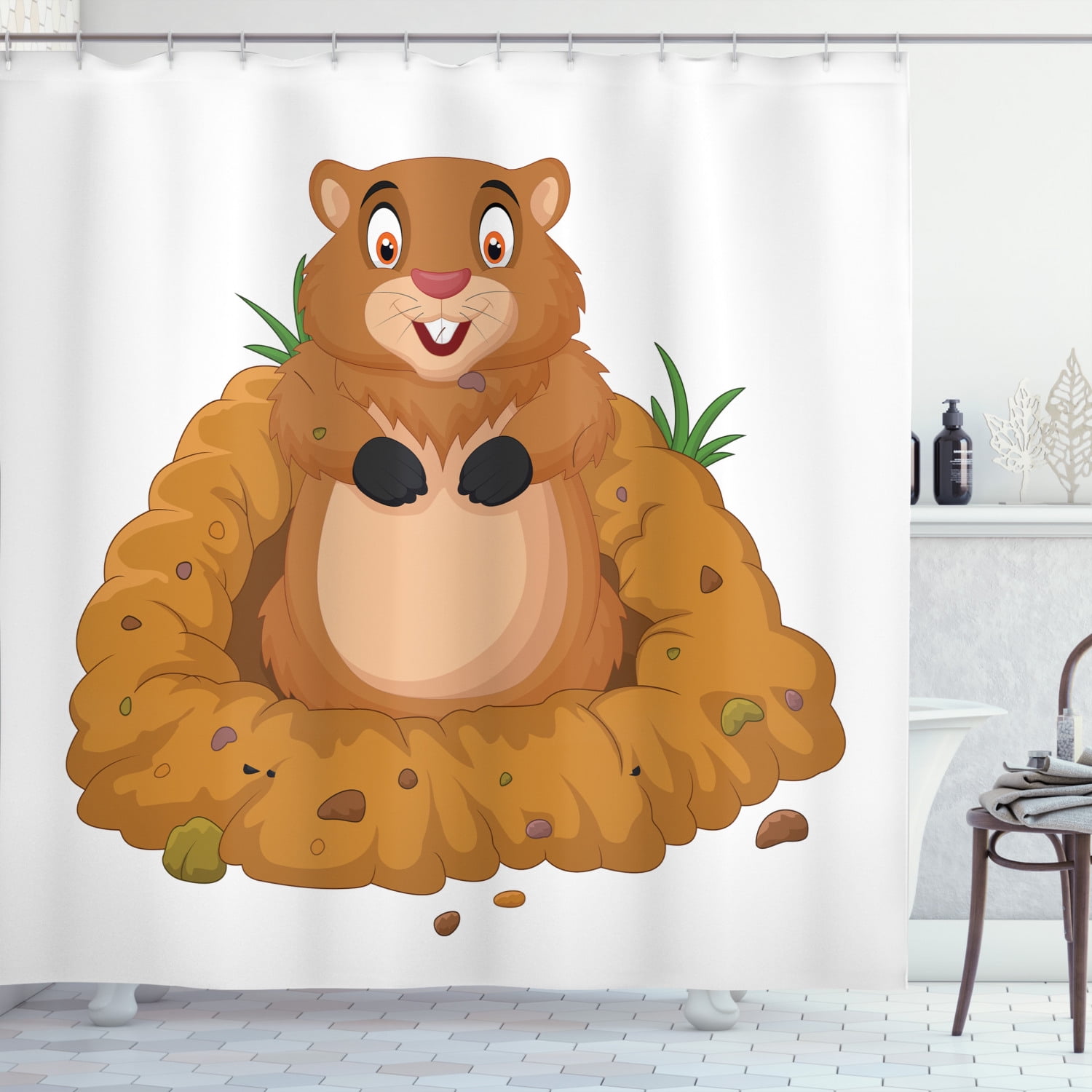Ambesonne Groundhog Day Shower Curtain, Marmot in Earth Hole, 69"Wx70"L ...
