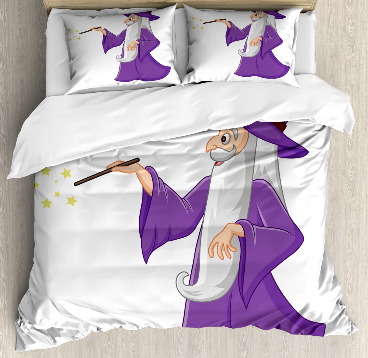 Magician Duvet Cover Set King Size, Side Look Cartoon Character of a ...