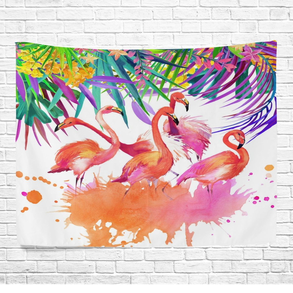POPCreation Watercolor Flamingo Pink Wall Art Decoration, Palm Tree ...
