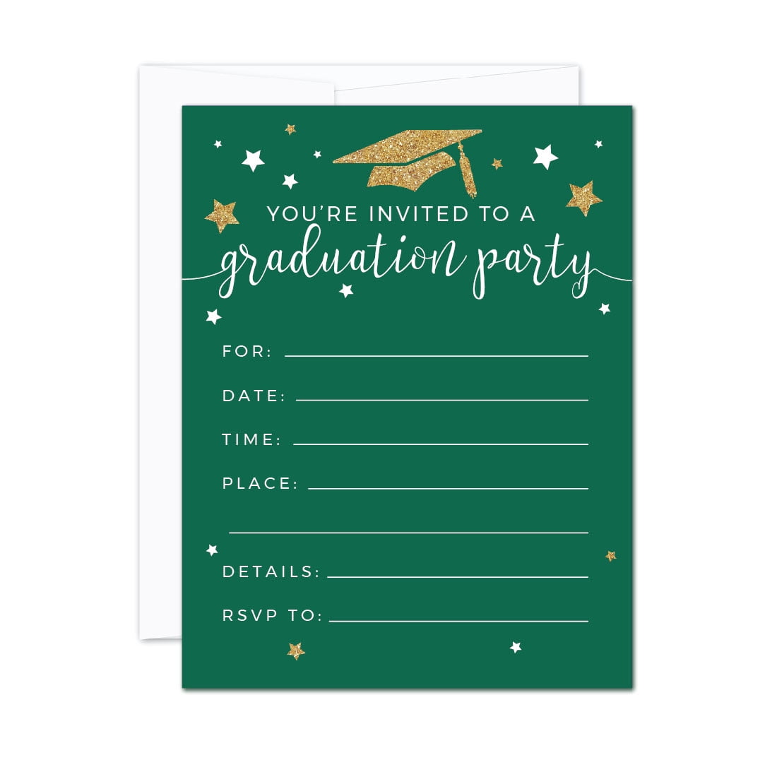 Emerald Forest Green and Gold Glittering Graduation Party, Blank ...