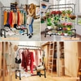 Doulami 2 Tiers Clothes Rack on Wheels Double Rails Rolling Garment ...