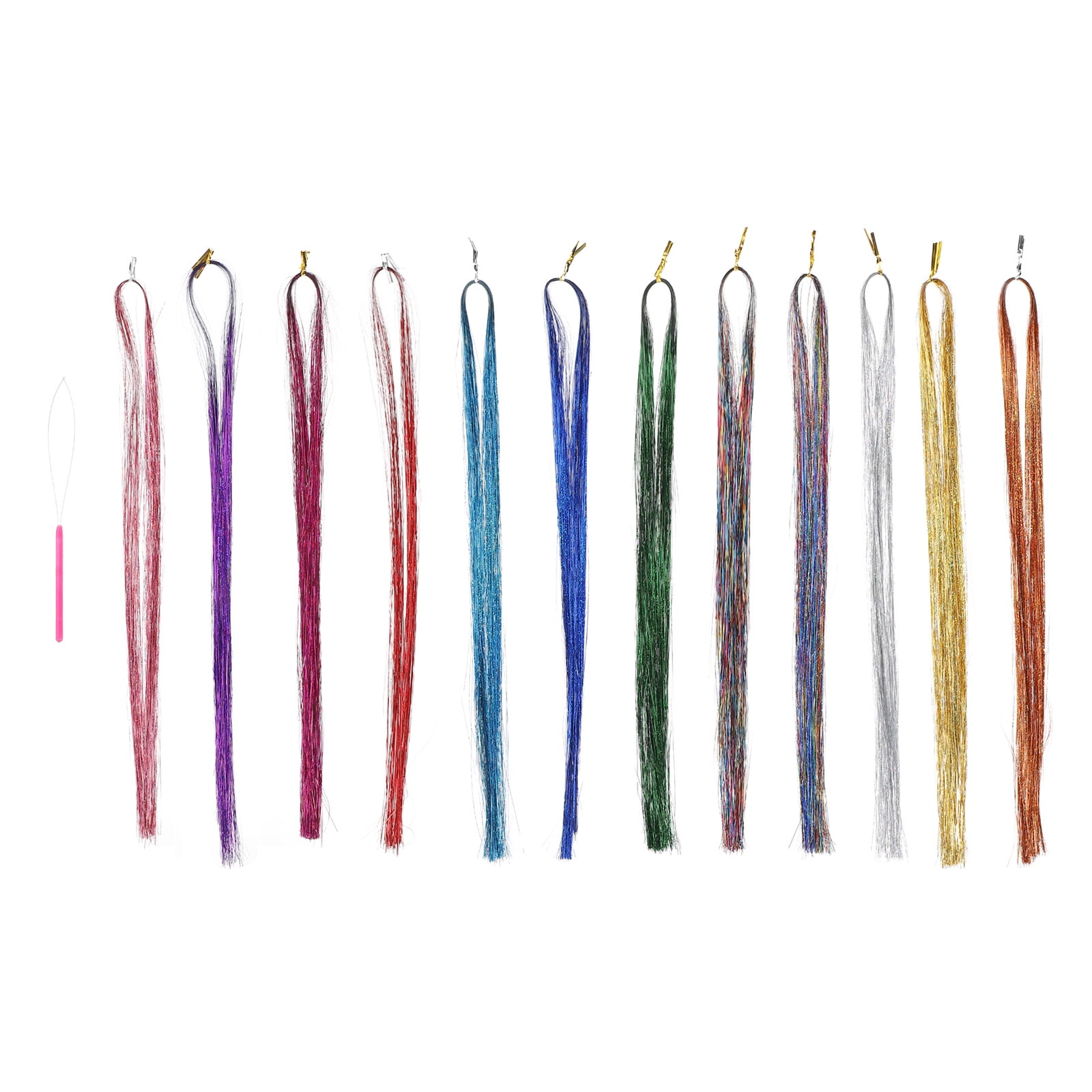 OUNONA Hair Tinsel Strands Glitter Extensions Kit Sparkly Gold Silver ...