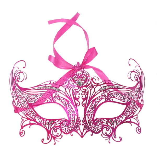 FESTNIGHT Romantic Rose Cut Metal Half Mask with Rhinestones Masquerade ...
