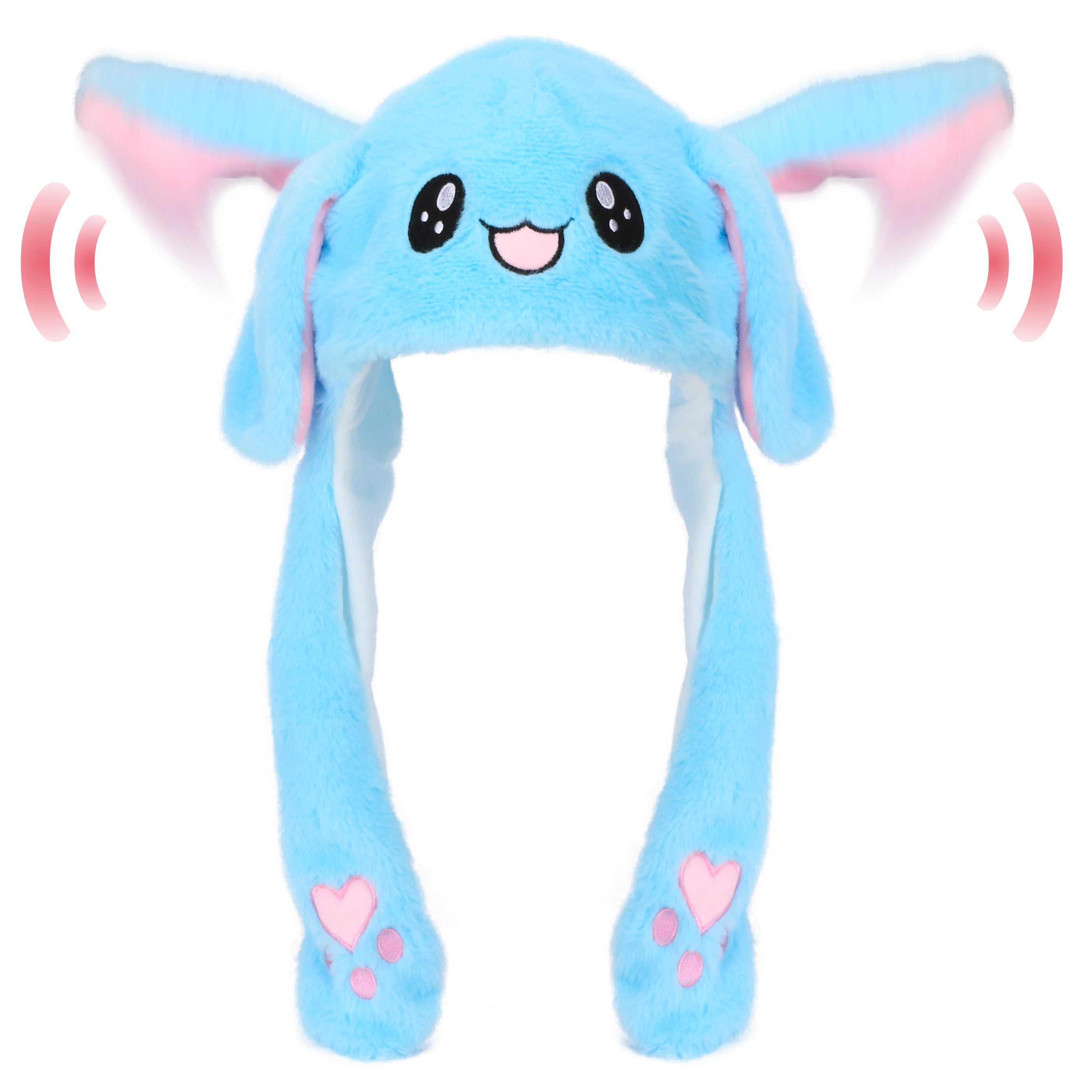 Animal Hat Plush with Ears Moving Jumping Movable Blue Bunny Ears Hat ...