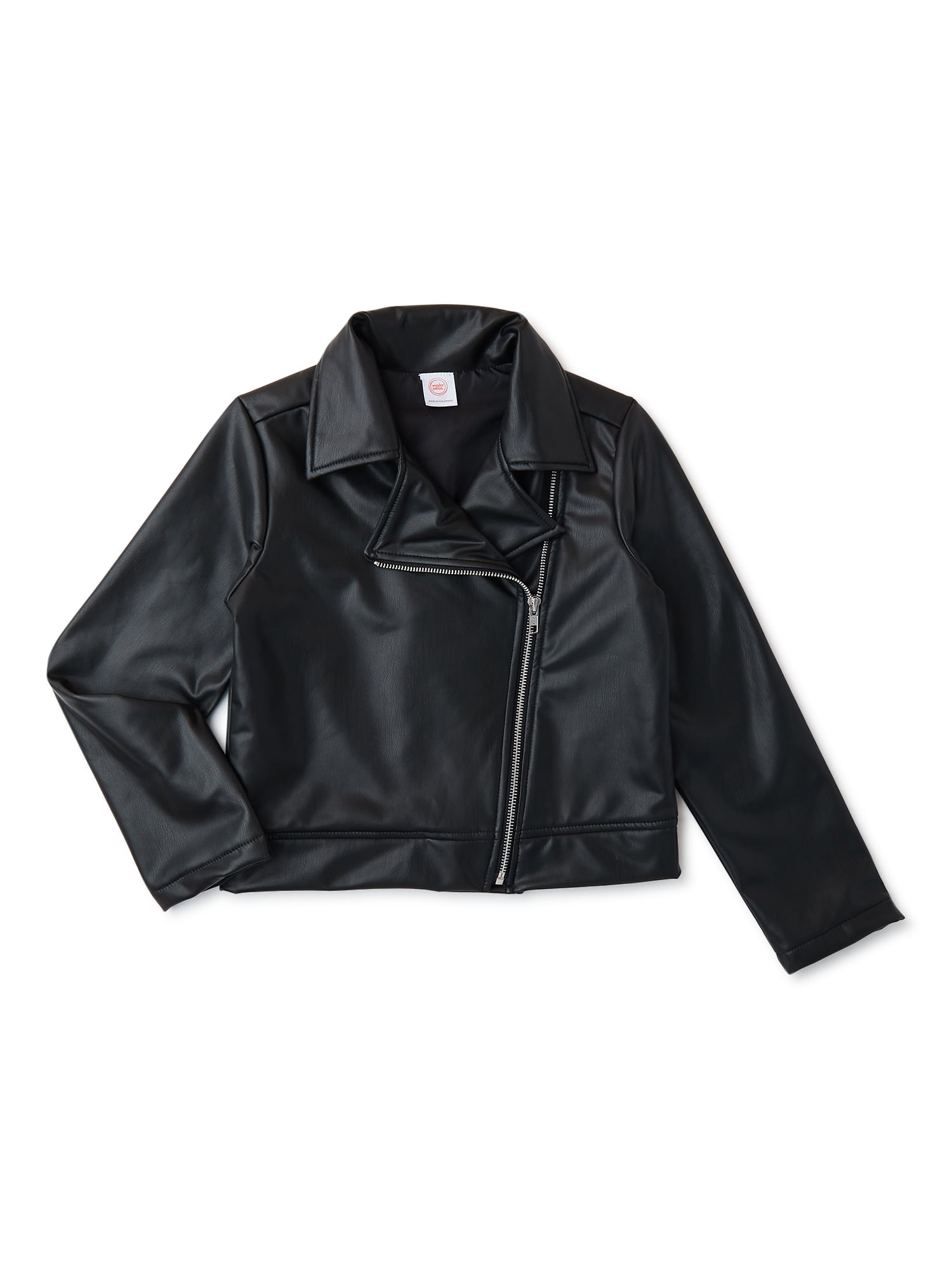 Wonder Nation Girls Long Sleeve Faux Leather Moto Jacket, Sizes 4-18 ...
