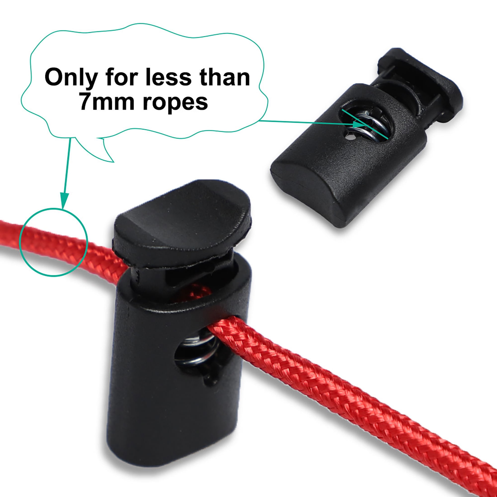 20 Pcs Easy Use Black Plastic Cord Lock Stopper End Spring Toggle ...