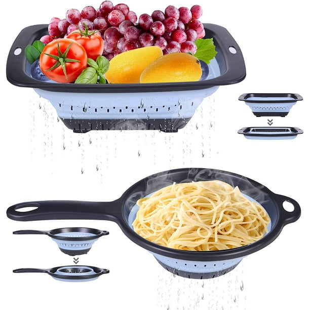 Collapsible silicone colander and strainer [2 piece set], 7.8 inches to ...