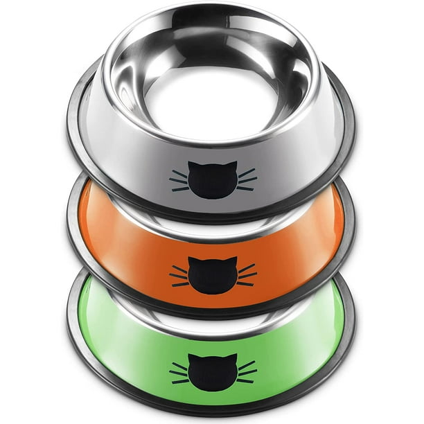 Cat and Kitten Pet Bowl Set - Stainless Steel Feeding Bowl with Non ...