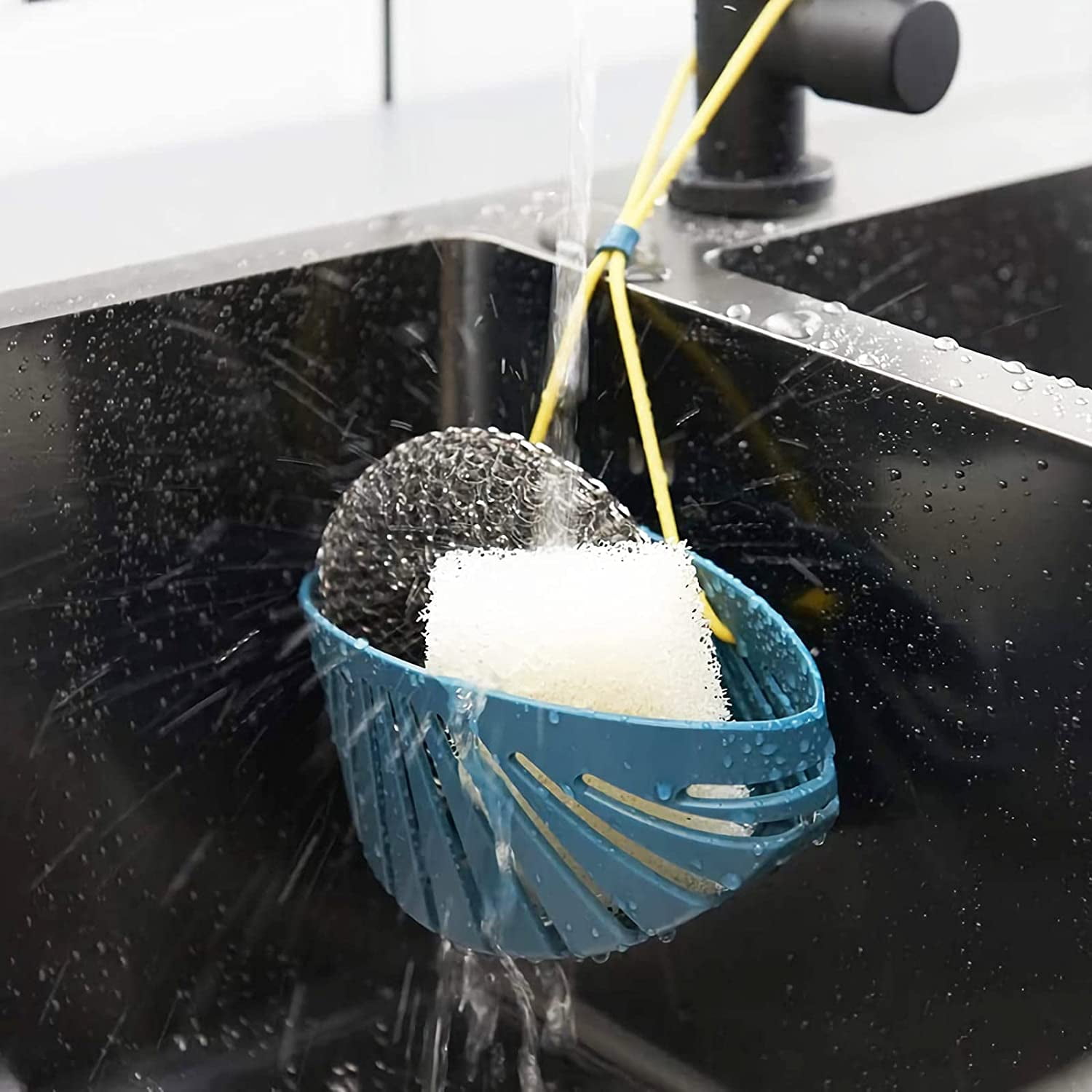 Sink Sponge Holder, Hanging Kitchen Sink Caddy Adjustable Strap Kitchen ...